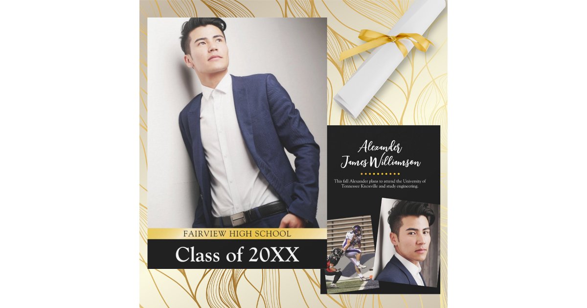 Classic Simple 3 Photos Graduation Announcement | Zazzle