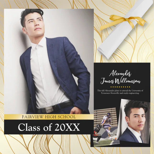 Classic Simple 3 Photos Graduation Announcement | Zazzle