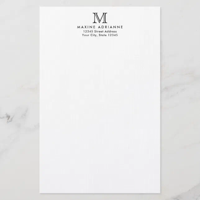 Classic Simple Basic Modern Monogram Name Address Stationery | Zazzle