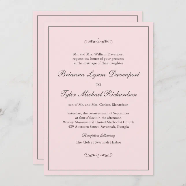 Classic Simple Elegance Blush Pink Wedding Invitation | Zazzle