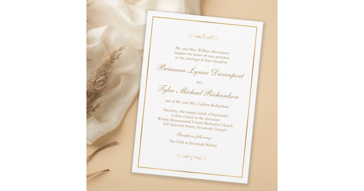Classic Simple Elegance Gold Text Wedding Invitation | Zazzle