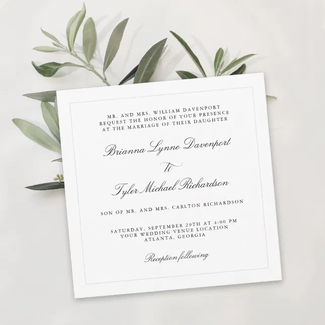 Classic Simple Elegance Square Wedding Invitation | Zazzle
