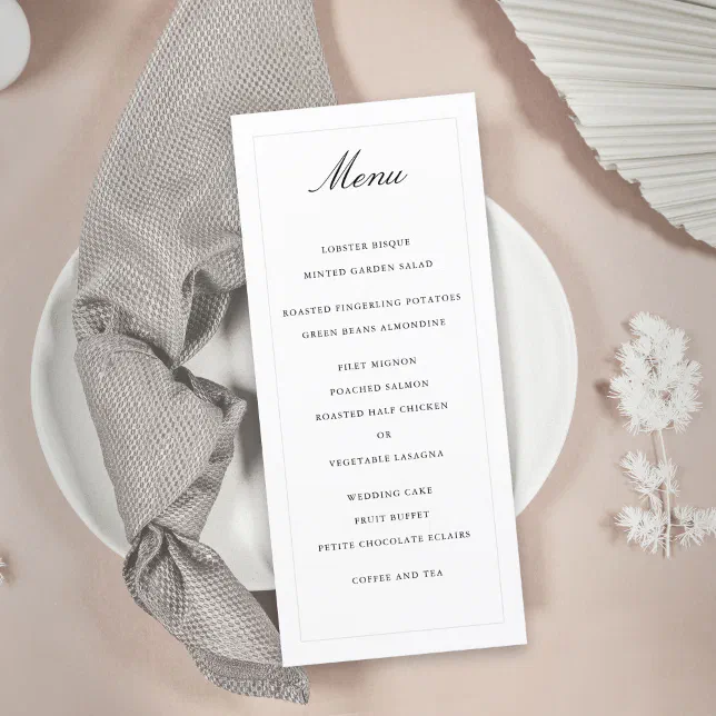 Classic Simple Elegance Wedding Menu | Zazzle
