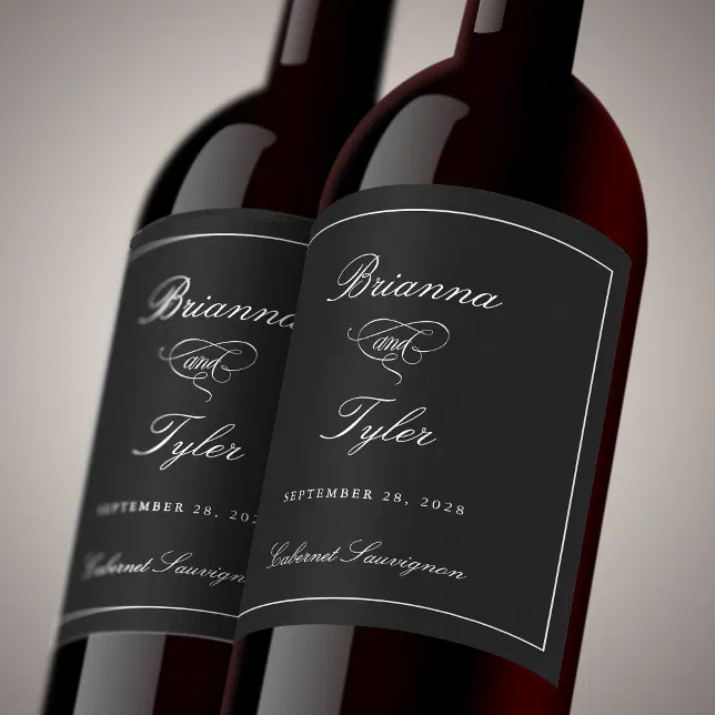 Classic Simple Elegant Black Formal Wedding Wine Label | Zazzle