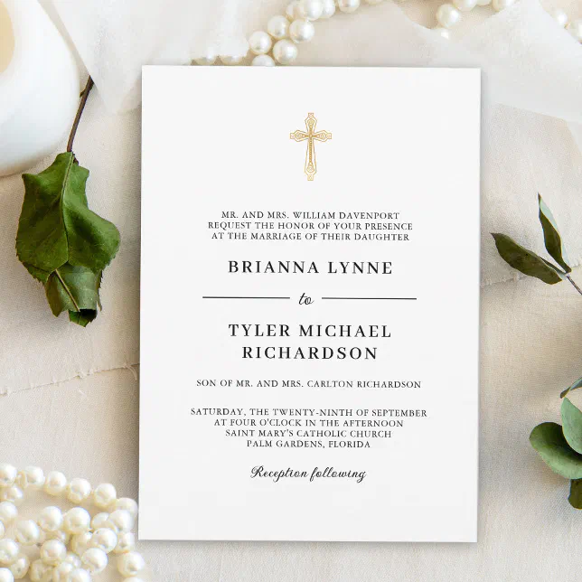 Classic Simple Elegant Christian Cross Wedding Invitation | Zazzle