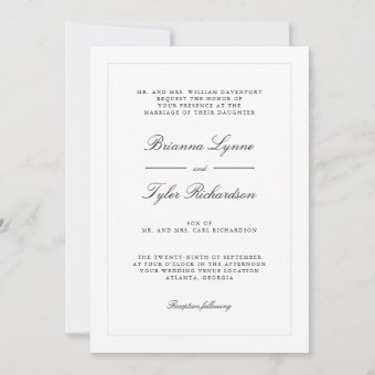 Classic Simple Elegant Formal Wedding Invitation | Zazzle