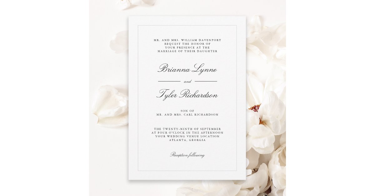 Classic Simple Elegant Formal Wedding Invitation | Zazzle