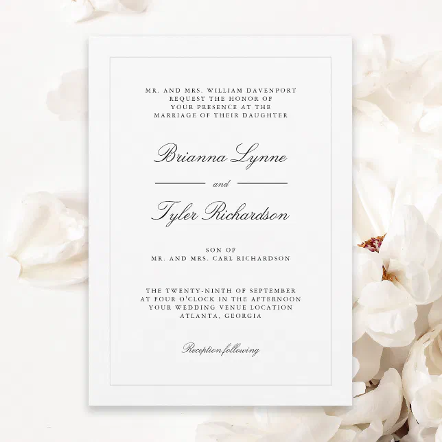 Classic Simple Elegant Formal Wedding Invitation | Zazzle