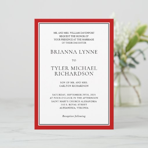 Classic Simple Elegant Red Edging Wedding Invitation | Zazzle