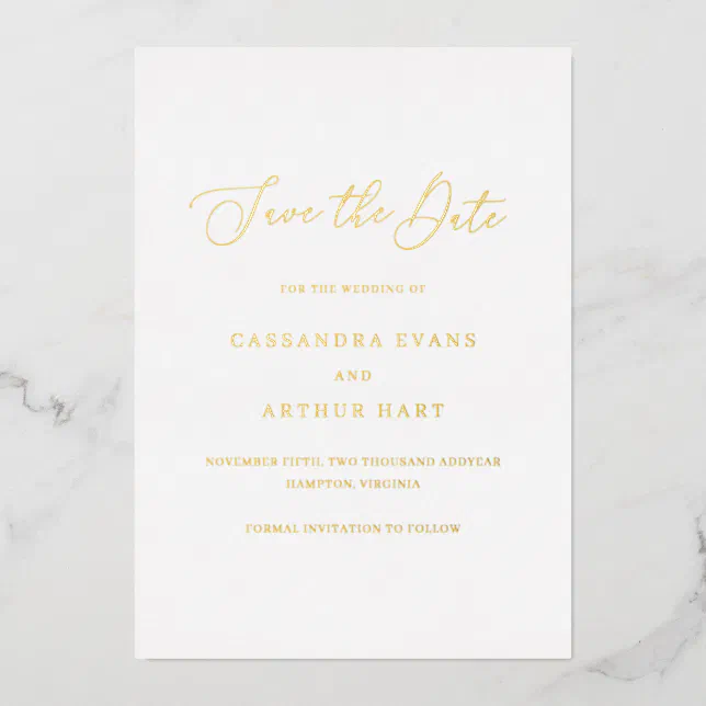 Classic Simple Elegant Wedding Save The Date Foil Invitation | Zazzle