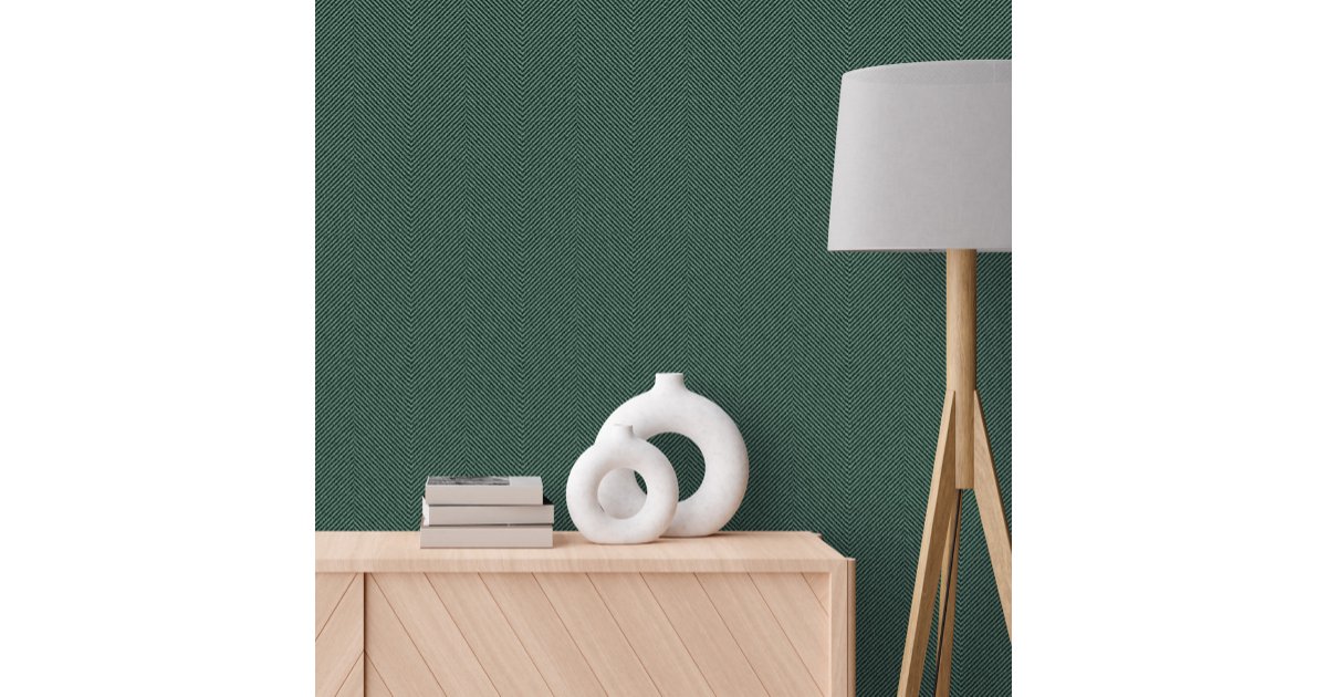 Classic simple herringbone tweed effect dark green wallpaper | Zazzle
