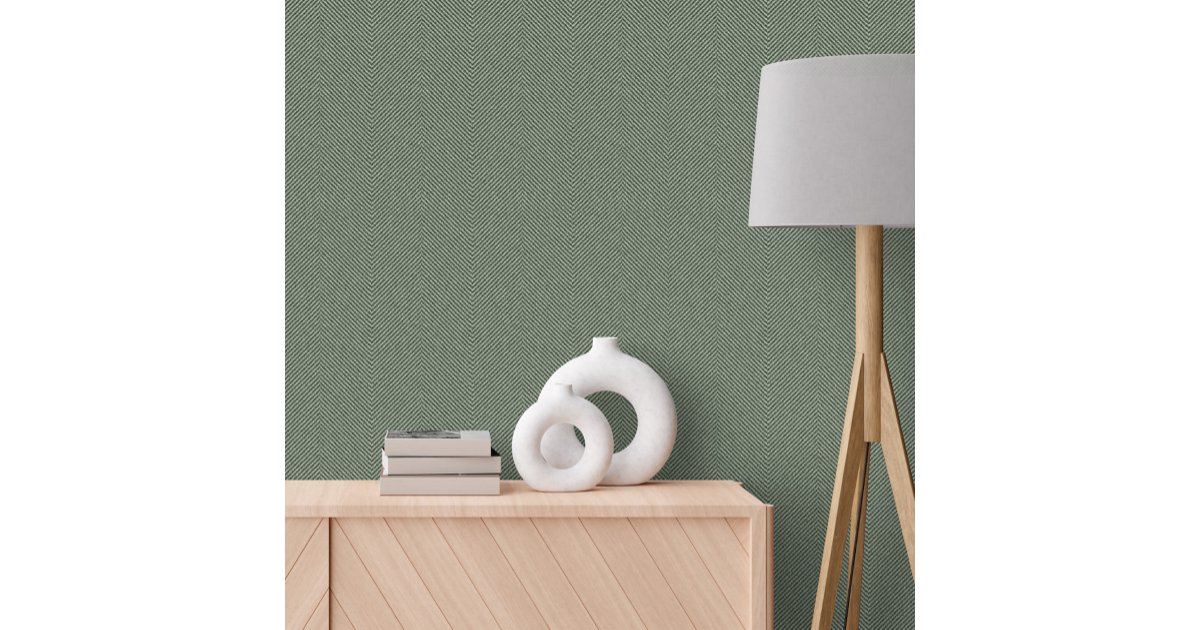 Classic simple herringbone tweed effect sage green wallpaper | Zazzle
