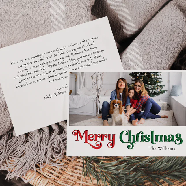 Classic Simple Merry Christmas Large One Photo Holiday Card | Zazzle