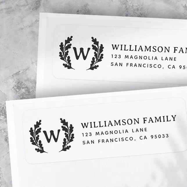 Classic Simple Monogram Wreath Return Address Label | Zazzle