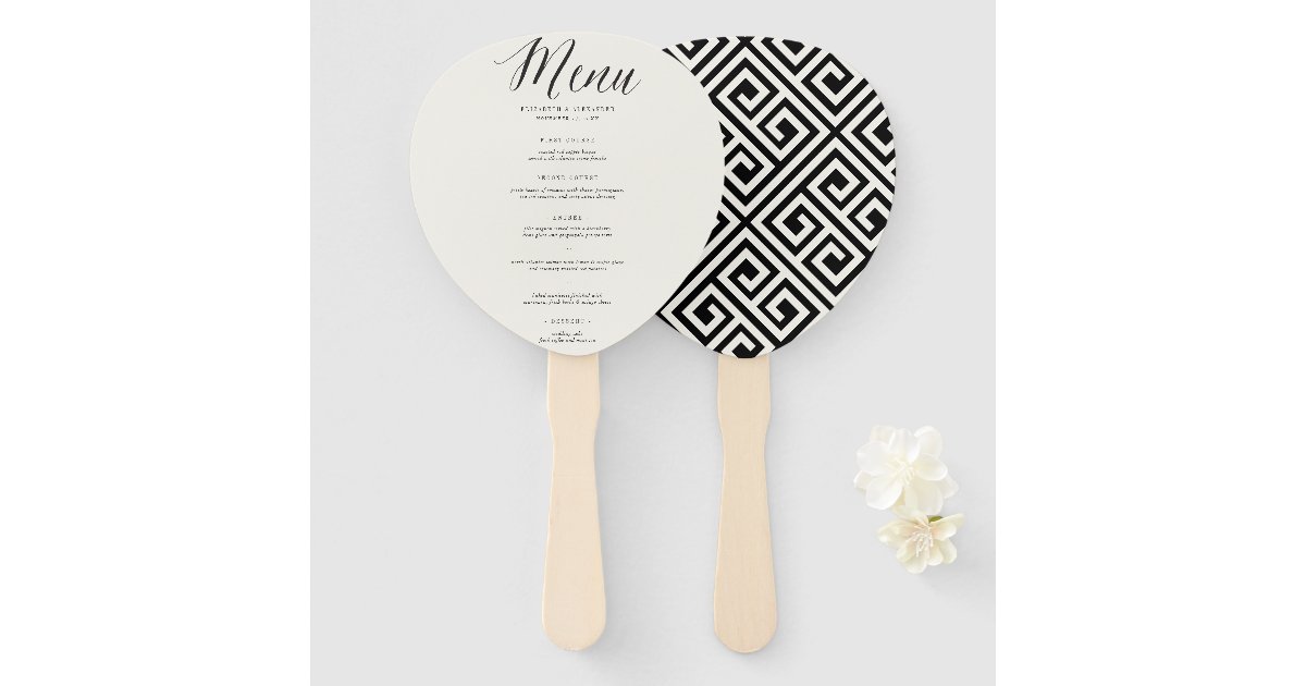 Classic Simple Script Geometric Wedding Menu Fan | Zazzle
