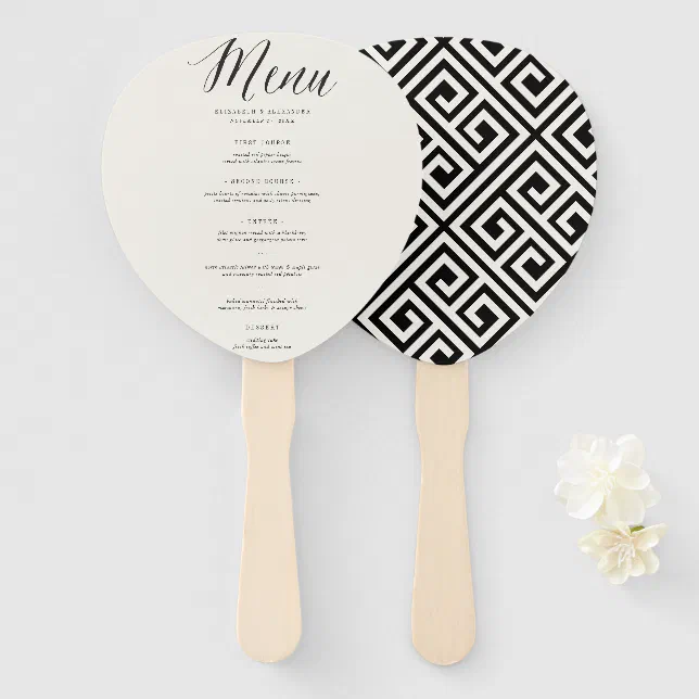 Classic Simple Script Geometric Wedding Menu Fan | Zazzle