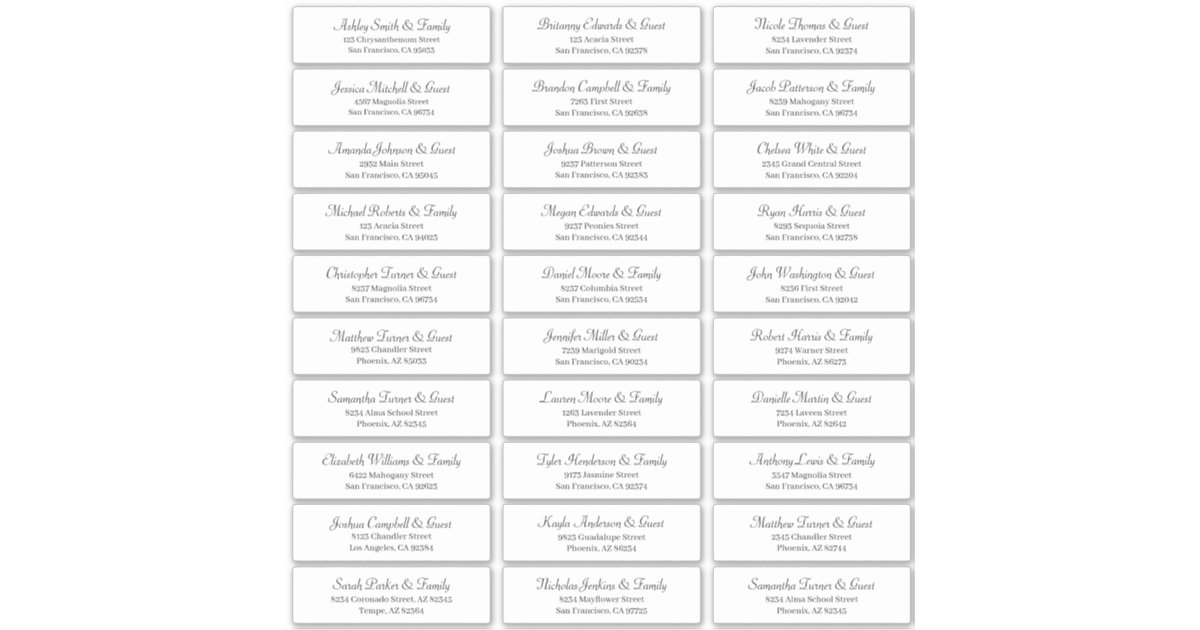 Classic Simple Script Wedding Guest Names Address Sticker | Zazzle