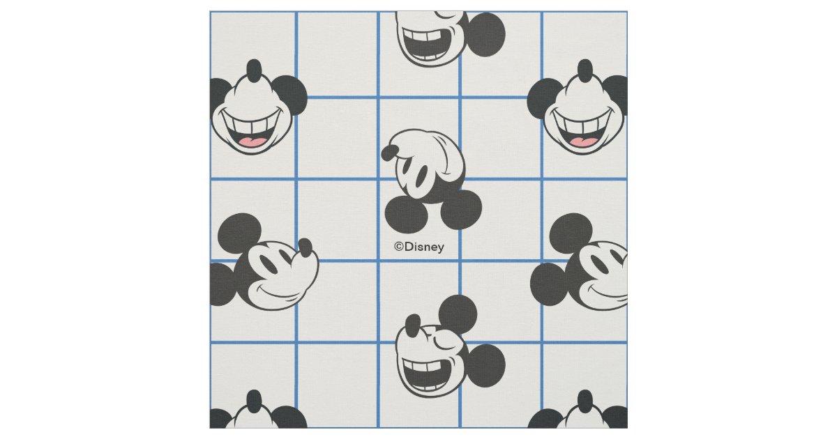 Classic Smiling Mickey Mouse Grid Pattern Fabric | Zazzle