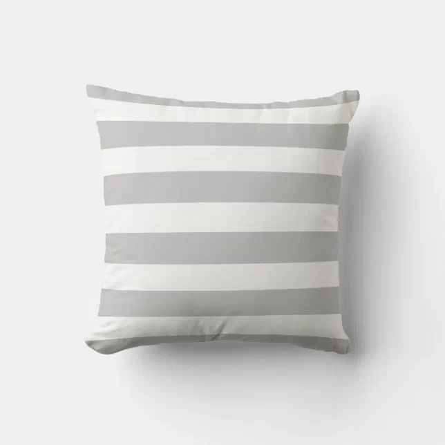 Classic soft gray white strips outdoor pillow | Zazzle