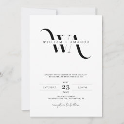 Classic Sophisticated Monogram Modern Wedding Invitation | Zazzle