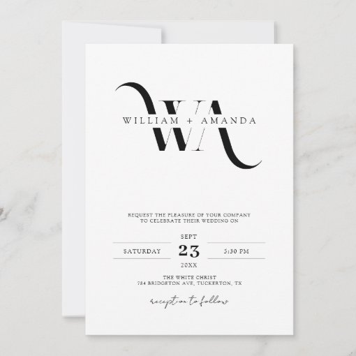 Classic Sophisticated Monogram Modern Wedding Invitation | Zazzle