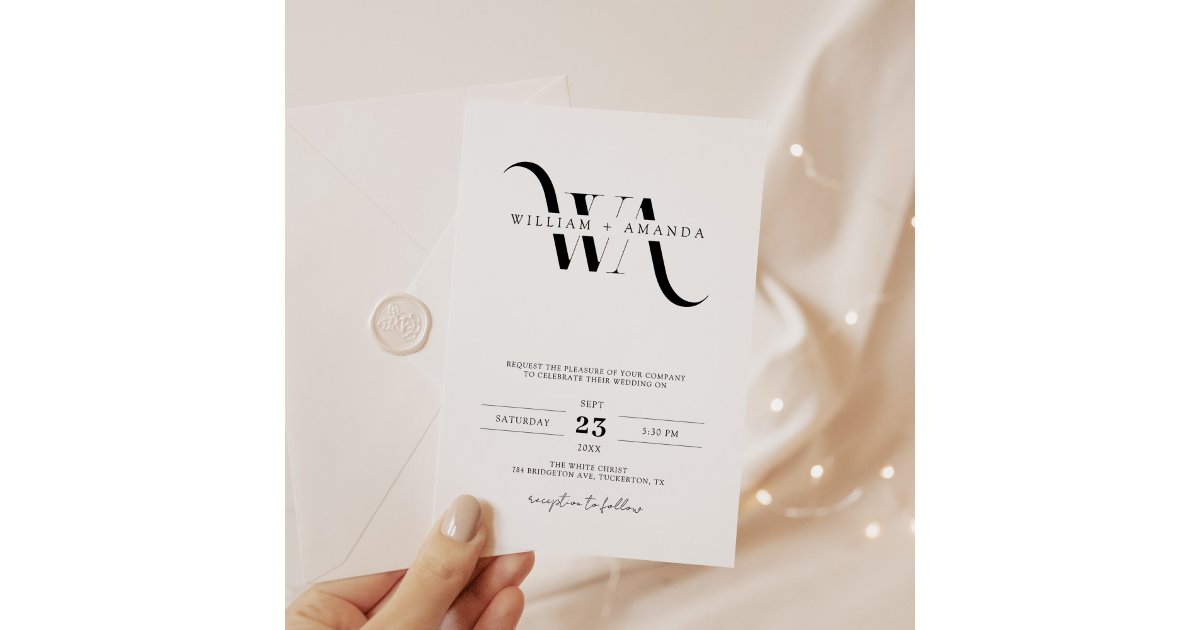 Classic Sophisticated Monogram Modern Wedding Invitation | Zazzle