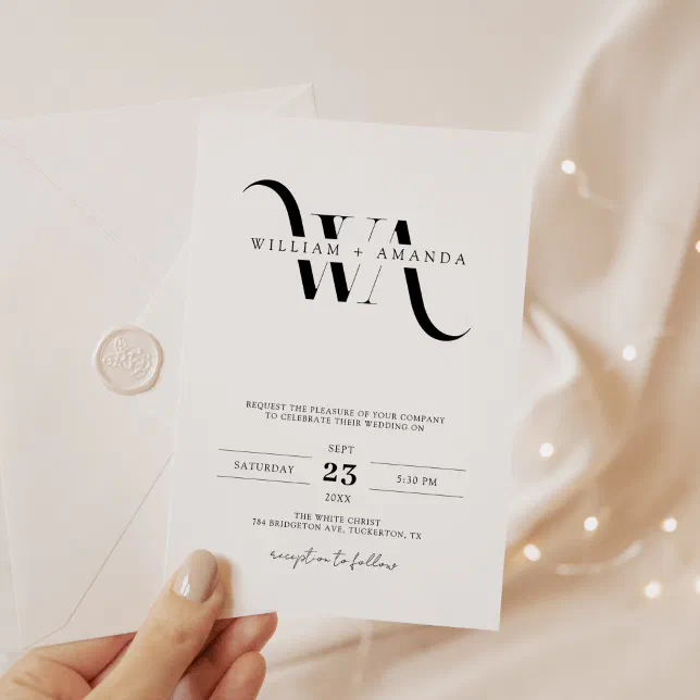 Classic Sophisticated Monogram Modern Wedding Invitation | Zazzle