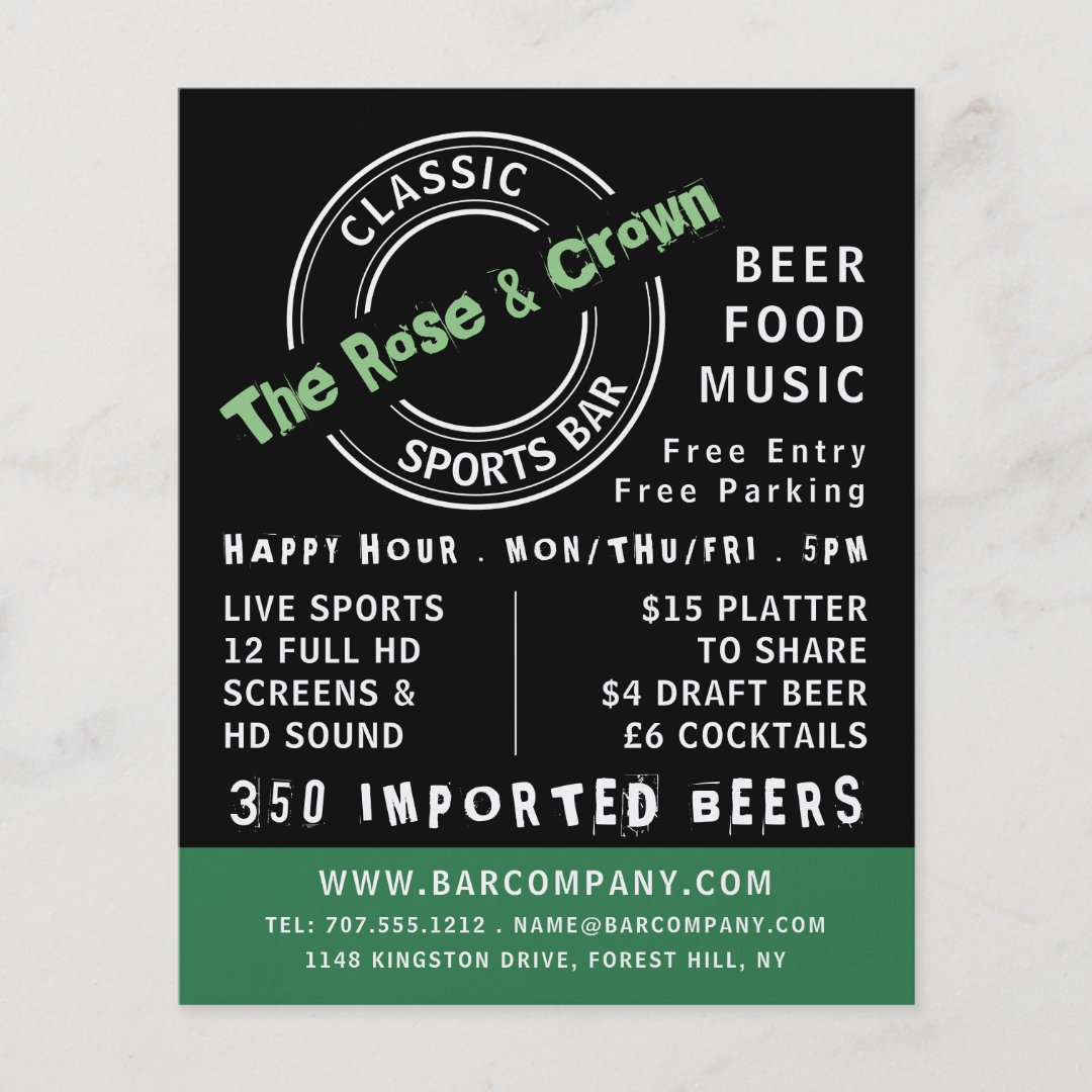 Classic Sports Bar Logo, Pub/Brewery Advertising Flyer | Zazzle
