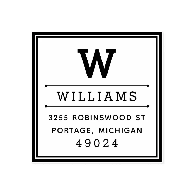 Classic Square Monogram Return Address Rubber Stamp | Zazzle
