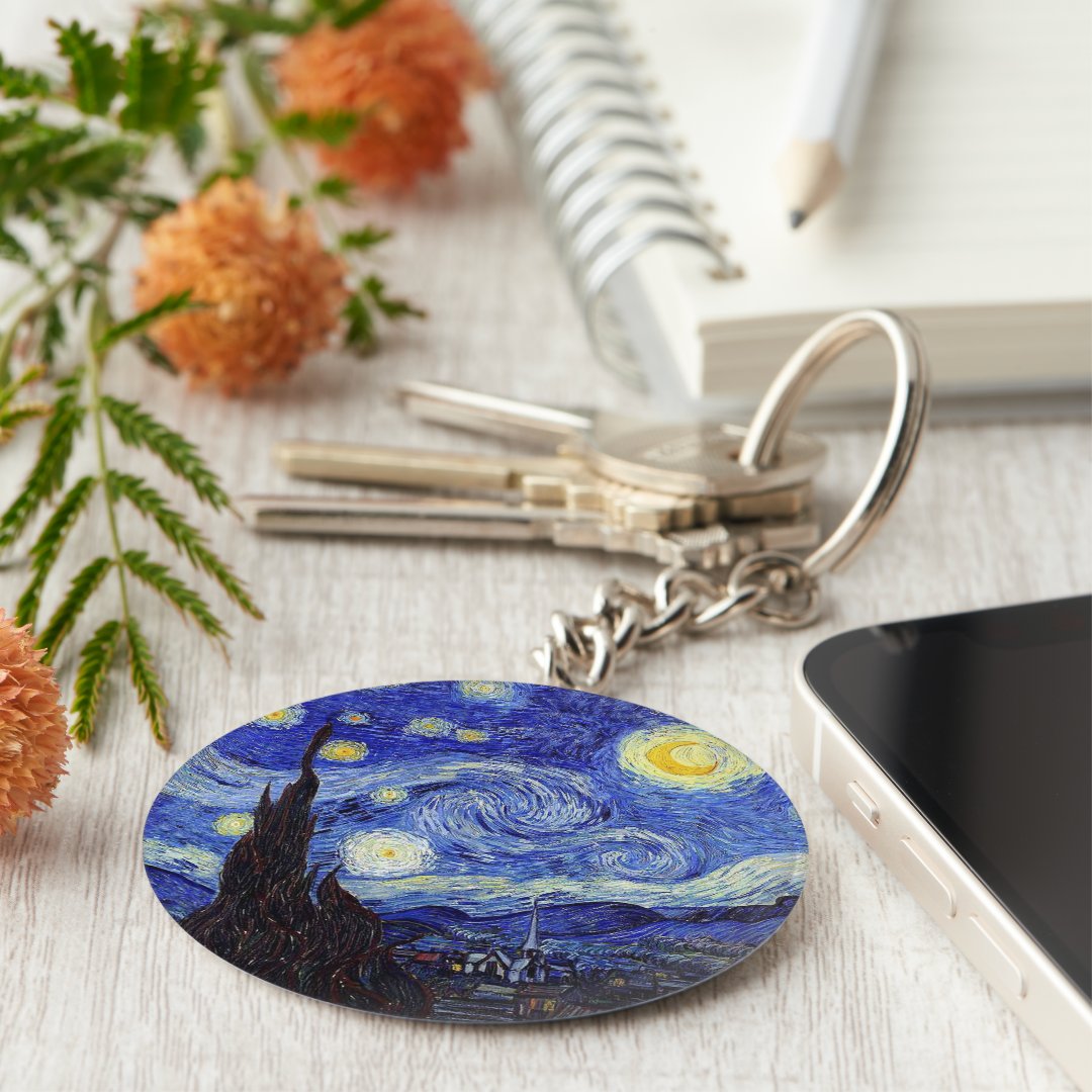 Classic Starry Night Inspired Products Van Gogh Keychain | Zazzle