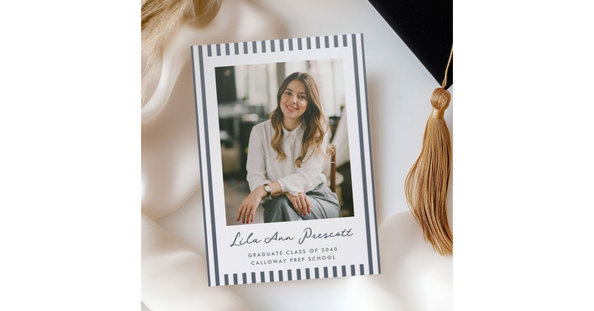 Classic Stripe Graduation Letterpress Photo Cards Zazzle