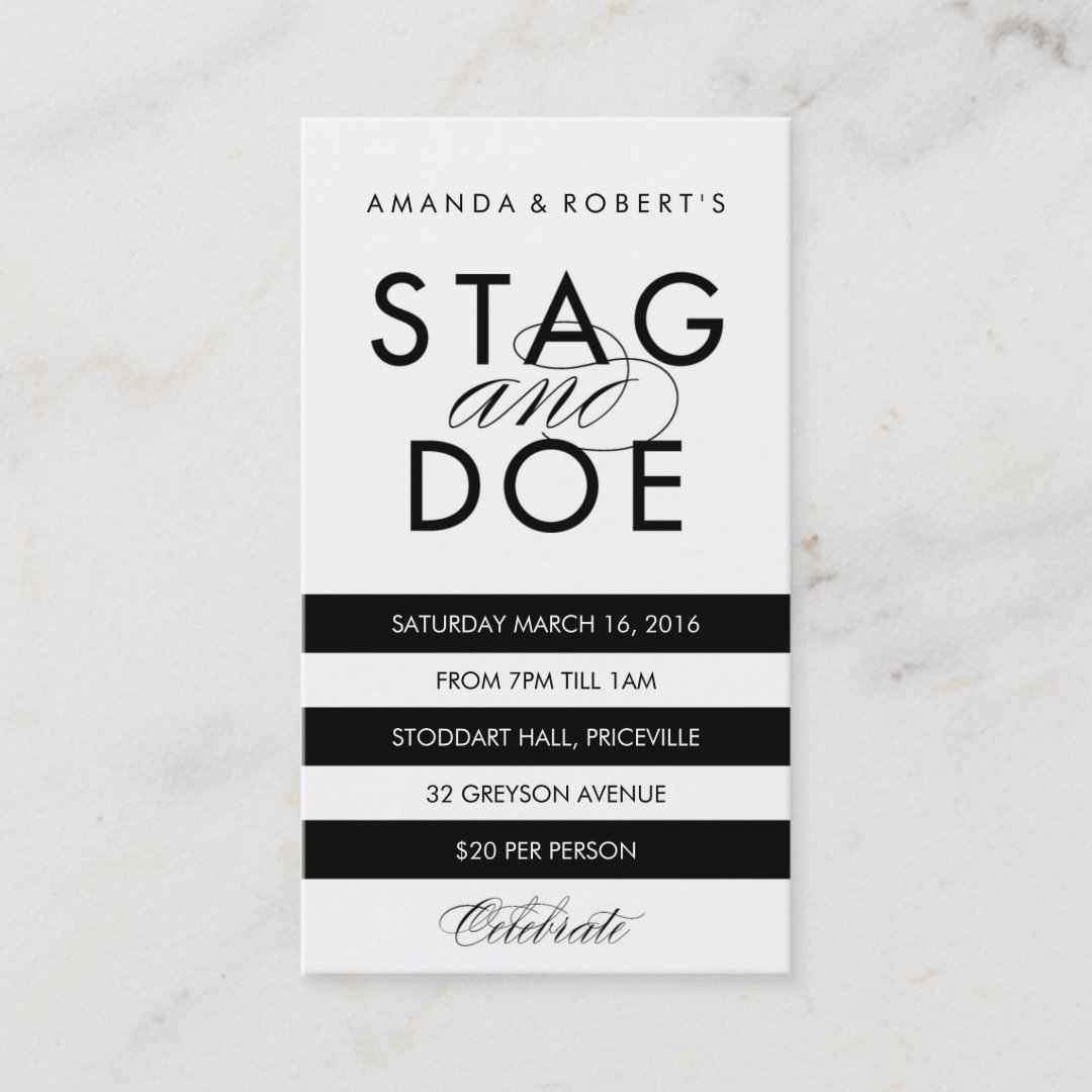 Classic Stripe Stag & Doe Ticket, Black Business Card | Zazzle