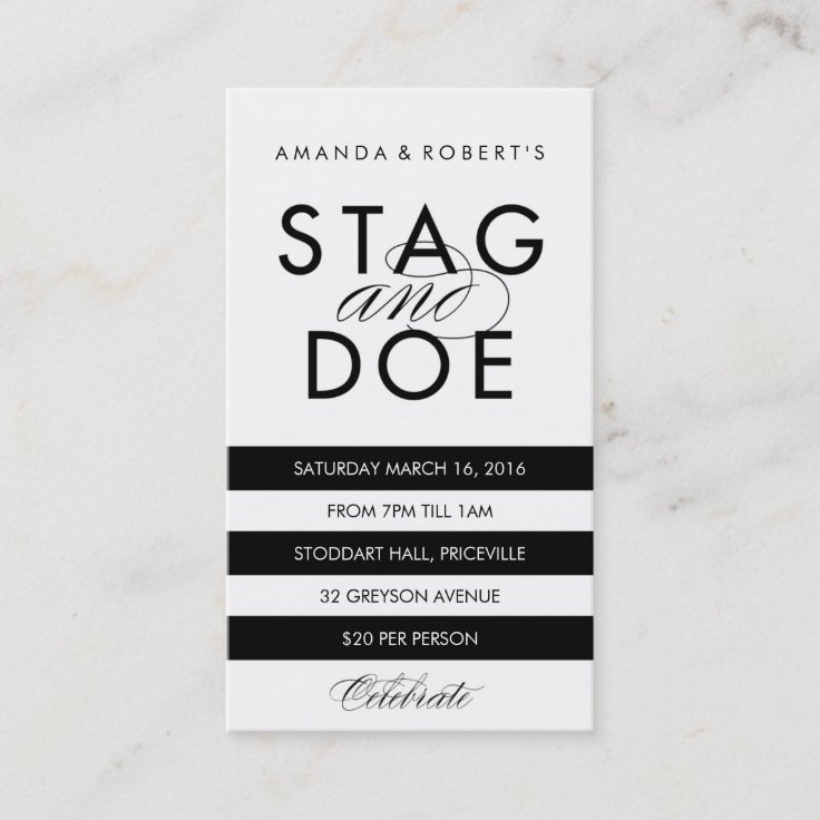Classic Stripe Stag & Doe Ticket, Black Business Card | Zazzle