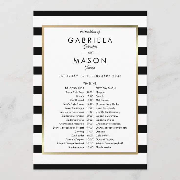 Classic Stripe Wedding Schedule Timeline Program | Zazzle