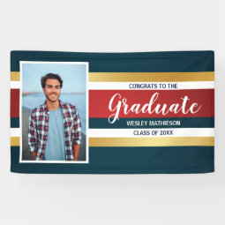 Classic Stripes Graduate Photo Graduation Party Banner | Zazzle