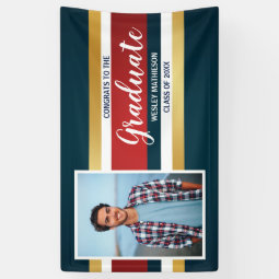 Classic Stripes Graduate Photo Graduation Party Banner | Zazzle