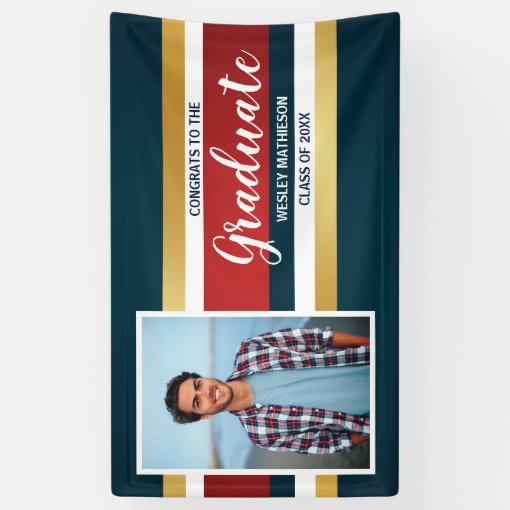 Classic Stripes Graduate Photo Graduation Party Banner | Zazzle