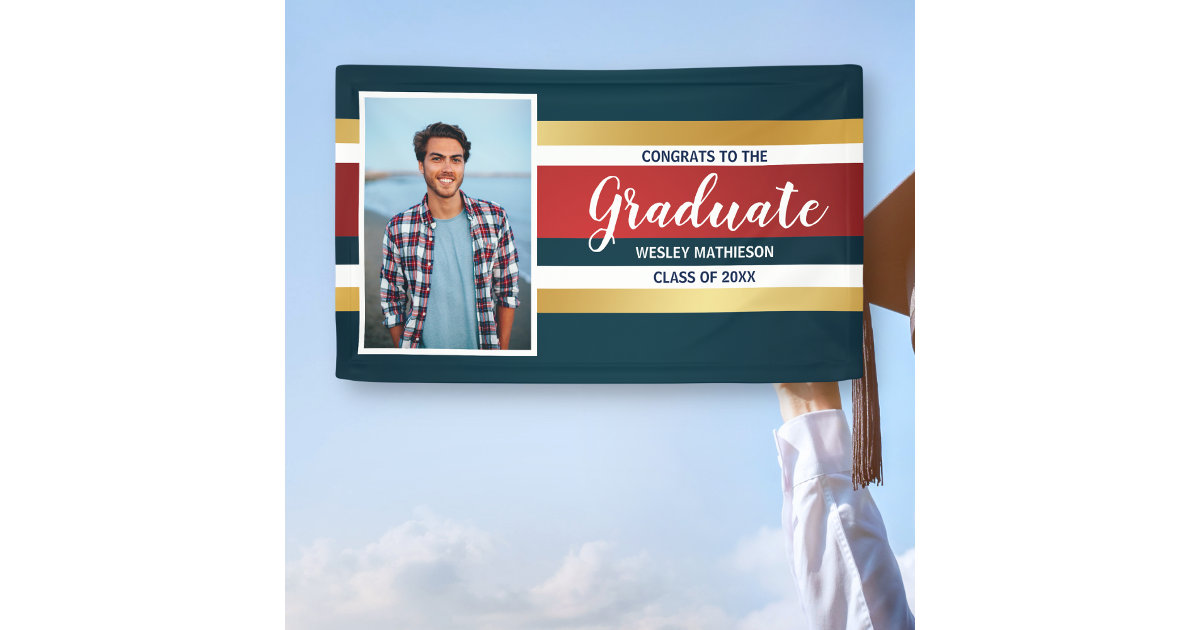 Classic Stripes Graduate Photo Graduation Party Banner | Zazzle