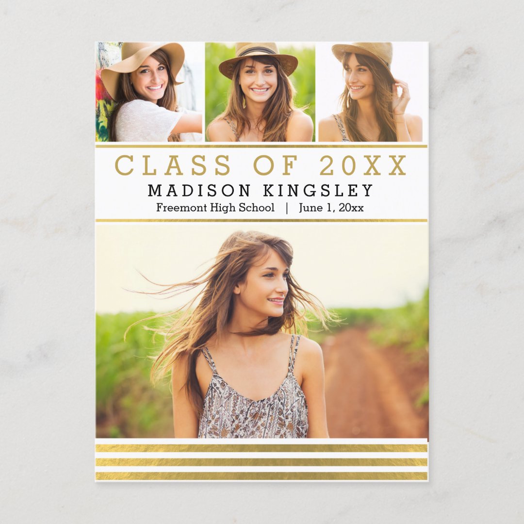 Classic Stripes Graduation Announcement Postcard | Zazzle