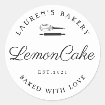 Classic Style Home Bakery Logo Baked with Love Classic Round Sticker ...
