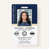 Classic Style Notary Signing Agent ID Blue Gold Badge | Zazzle