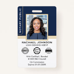 Classic Style Notary Signing Agent ID Blue Gold Badge | Zazzle