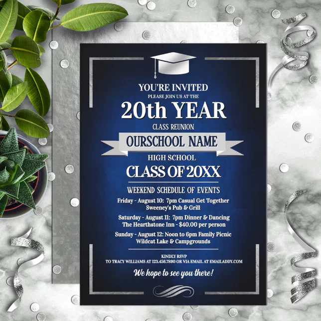 Classic Style School Colors Class Reunion Invitation | Zazzle