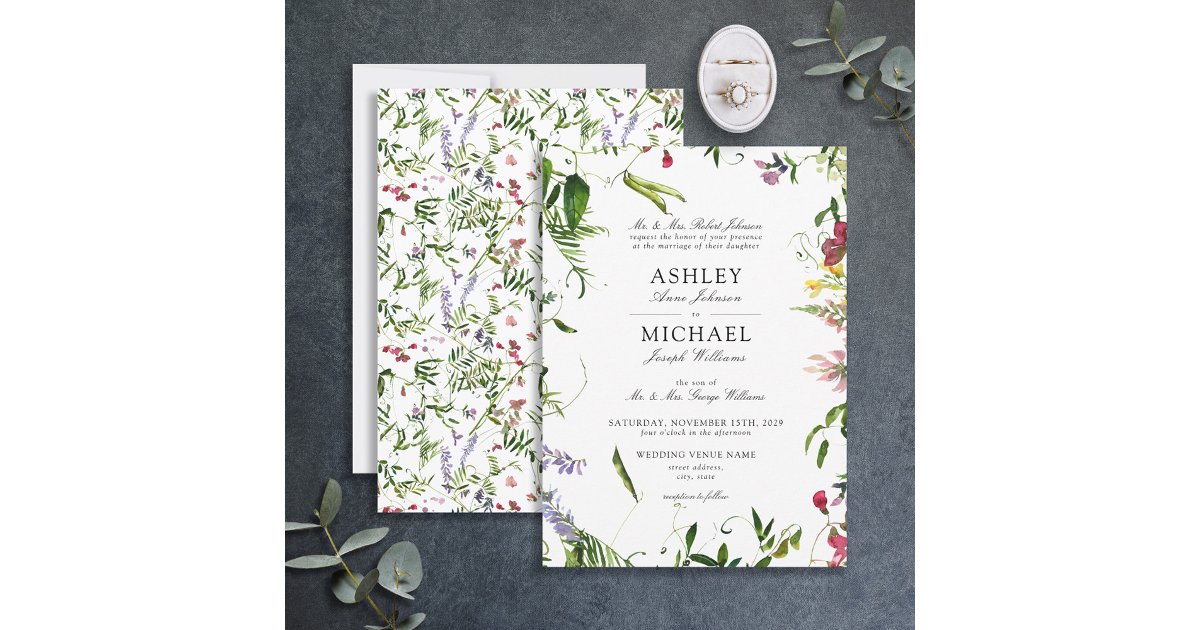Classic Summer Wildflower Watercolor Wedding Invitation | Zazzle
