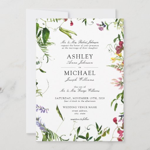 Classic Summer Wildflower Watercolor Wedding Invitation | Zazzle