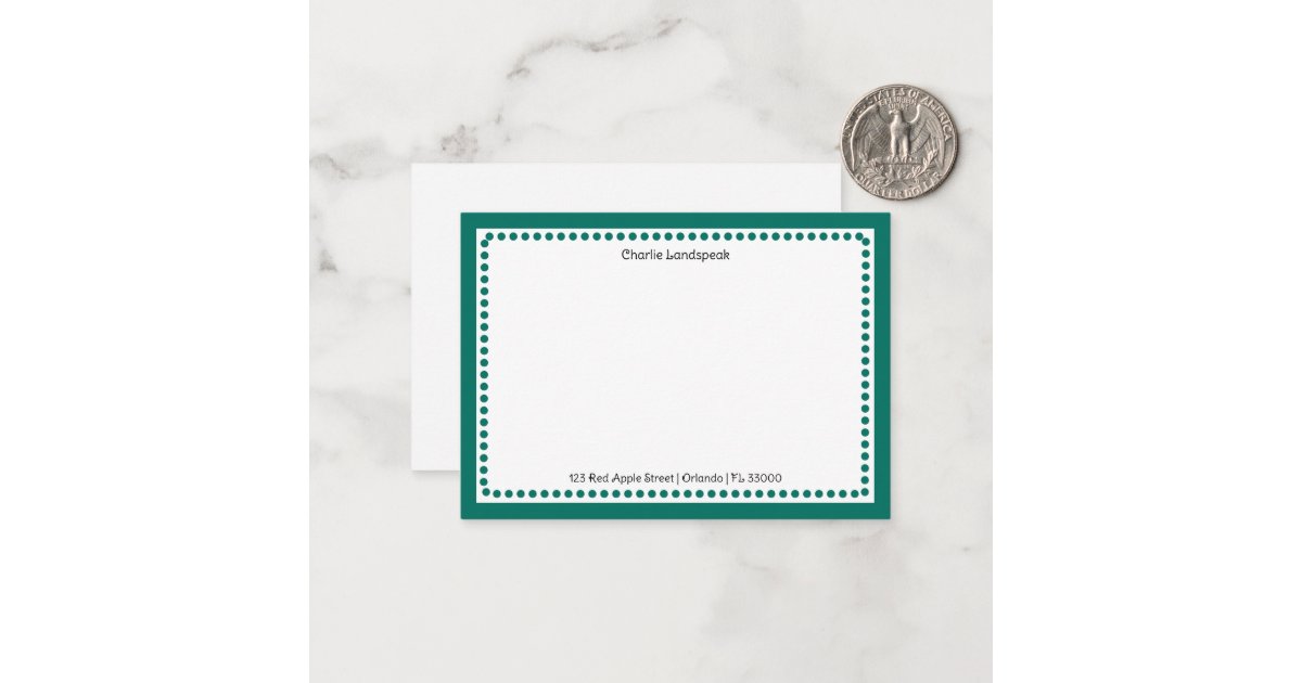Classic Teal Green Border & Dots Monogrammed Note Card | Zazzle