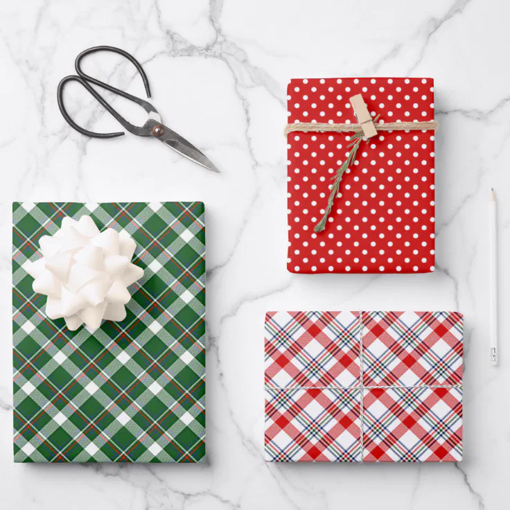 Classic Traditional Red Green Blue White Gingham Wrapping Paper Sheets ...