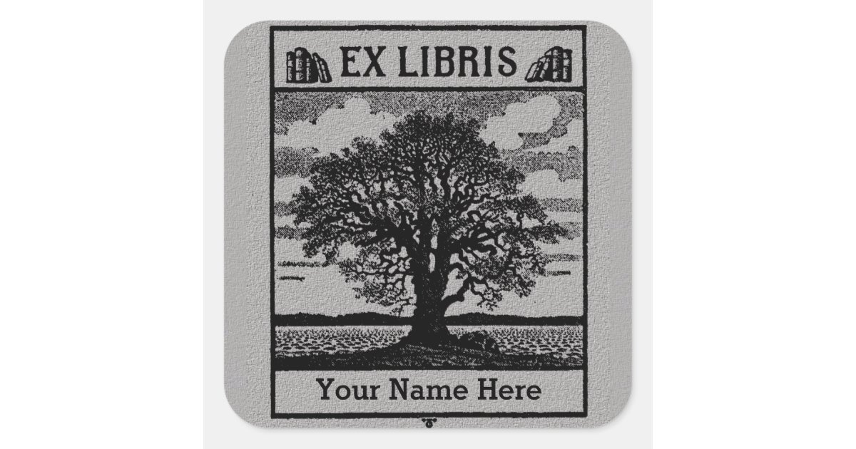 Classic Tree with Books Ex Libris Bookplate - Grey | Zazzle