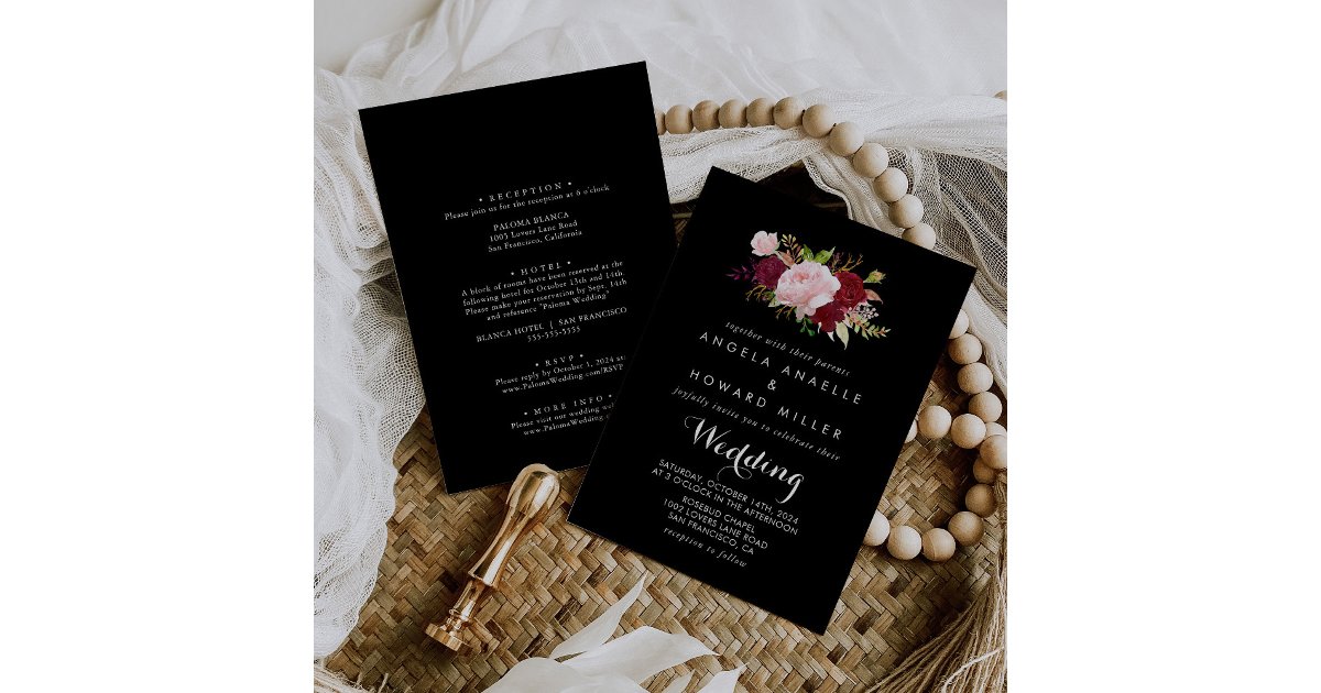 Classic Tropical Black Front & Back Wedding Invitation | Zazzle