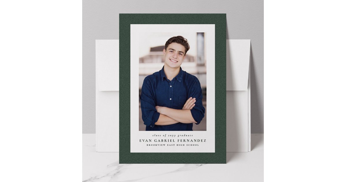 Classic tweed frame simple green photo graduation announcement | Zazzle